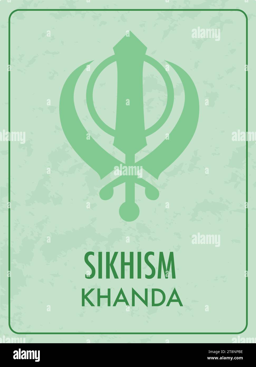 A vibrant green card featuring the Khanda symbol, representing Sikhism ...