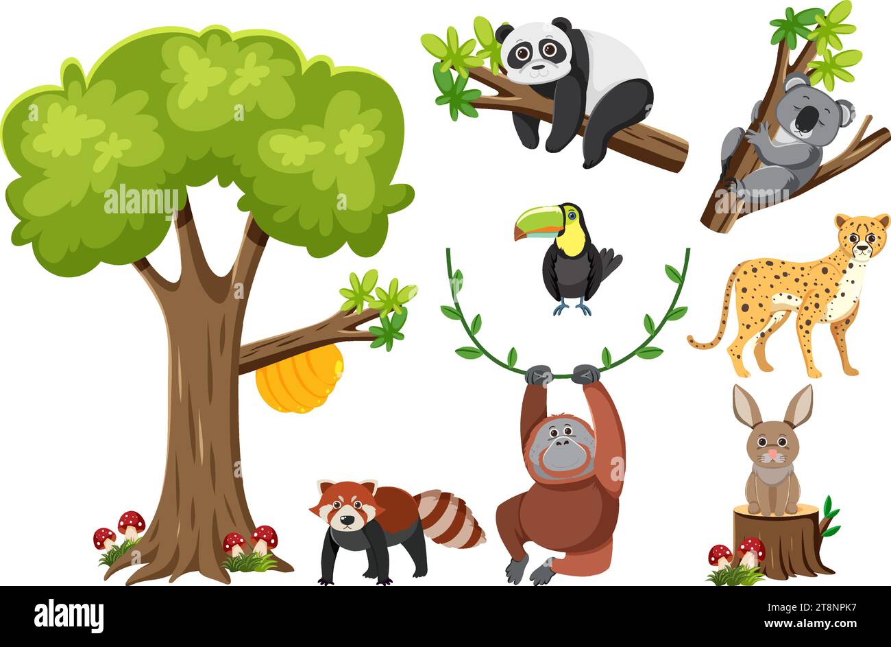 A vector cartoon illustration of various wild animals and a tree Stock ...