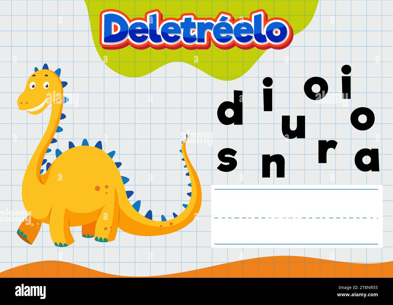 An educational picture featuring a dinosaur-themed spelling worksheet ...