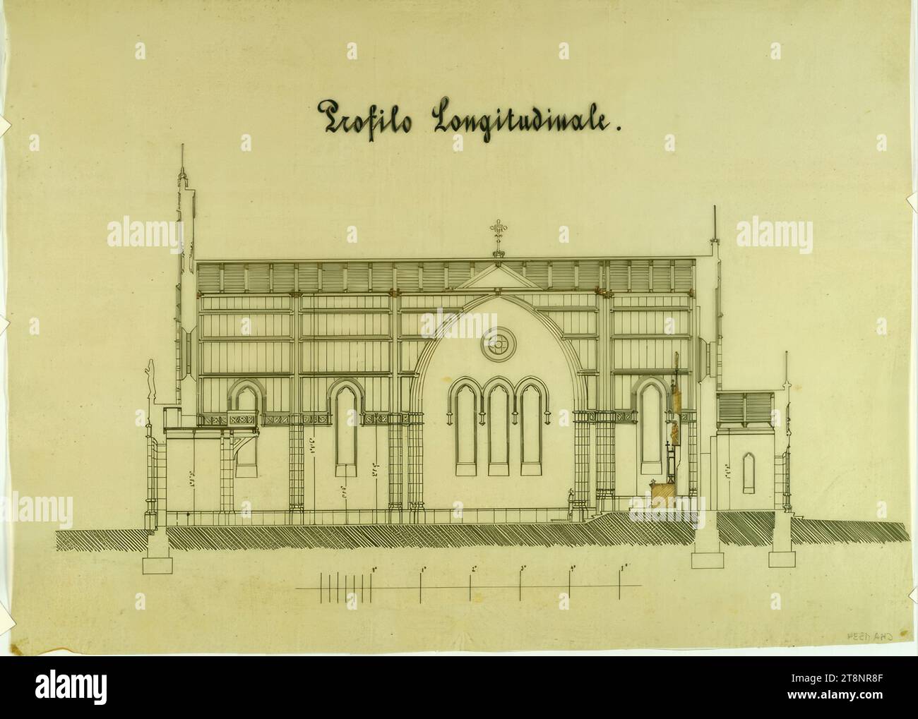 Church with Italian inscription, longitudinal section, F. Förster, 1858 ...