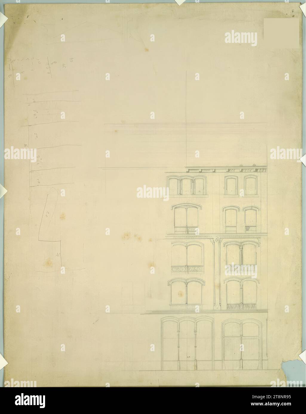 Draft of a tenement house facade, elevation, Carl von Hasenauer (Vienna ...