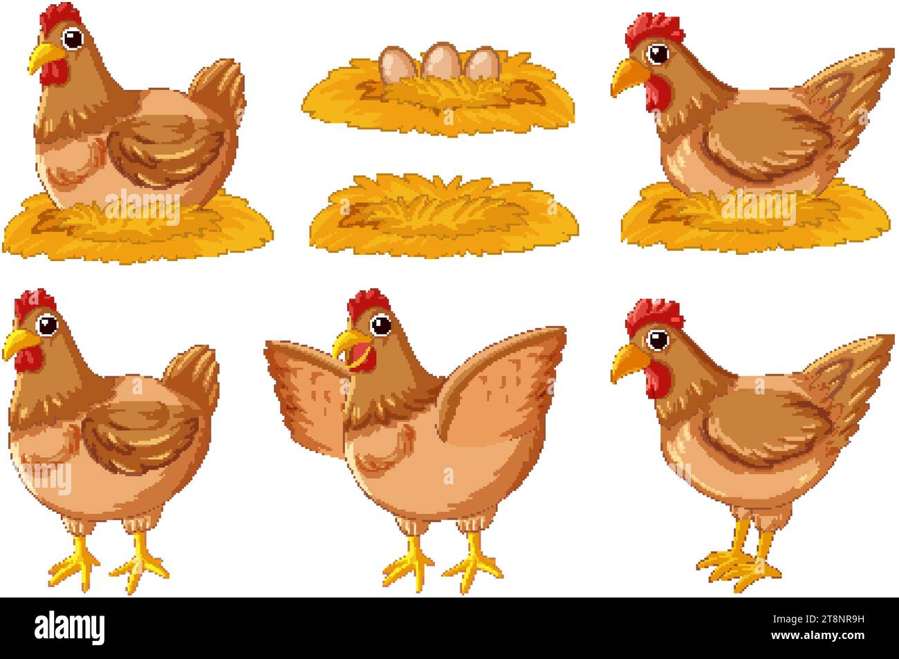 A delightful collection of cartoon-style chicken, hen, and eggs Stock ...