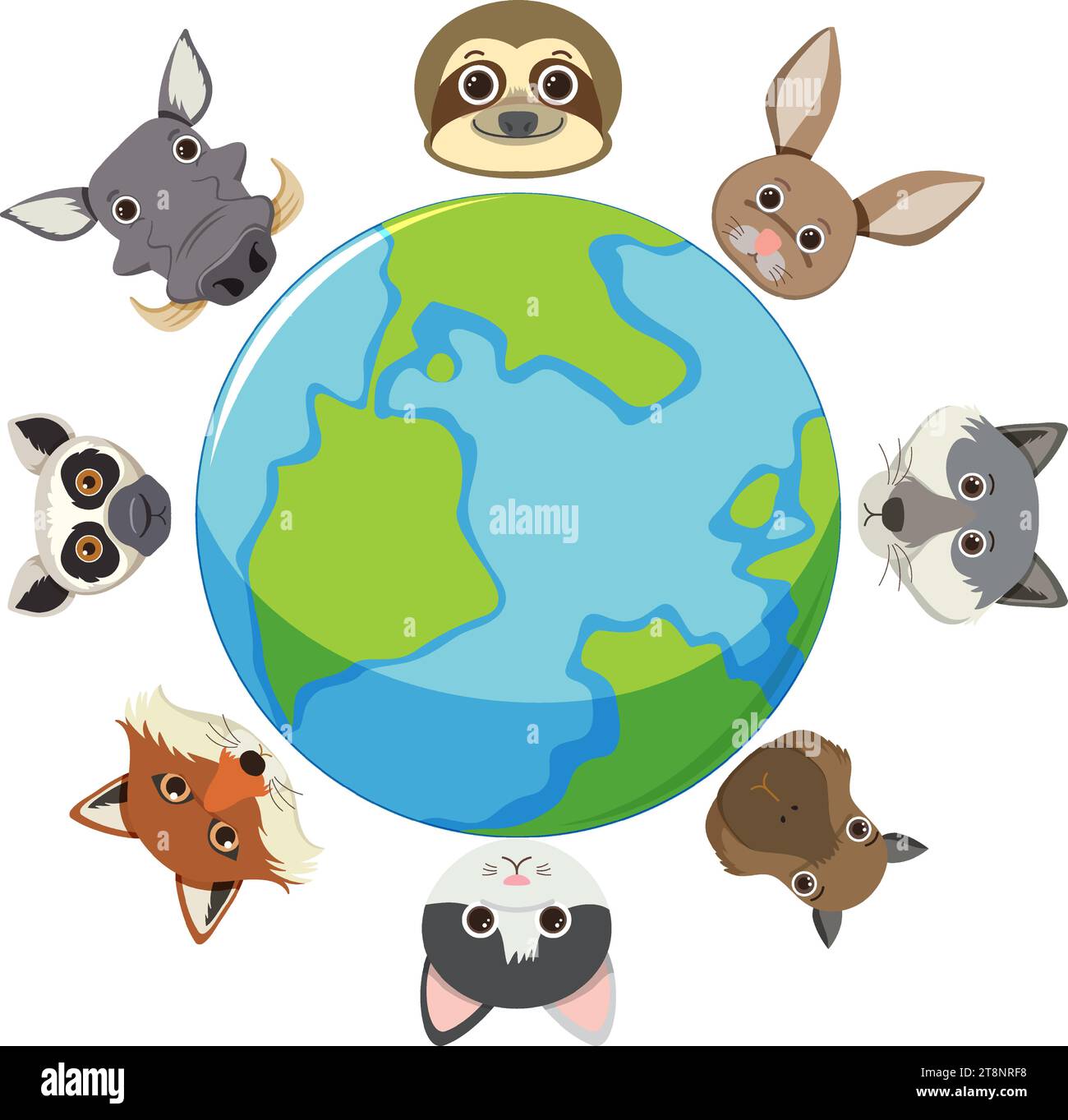 Illustration of wild animals peering over a globe Stock Vector Image ...