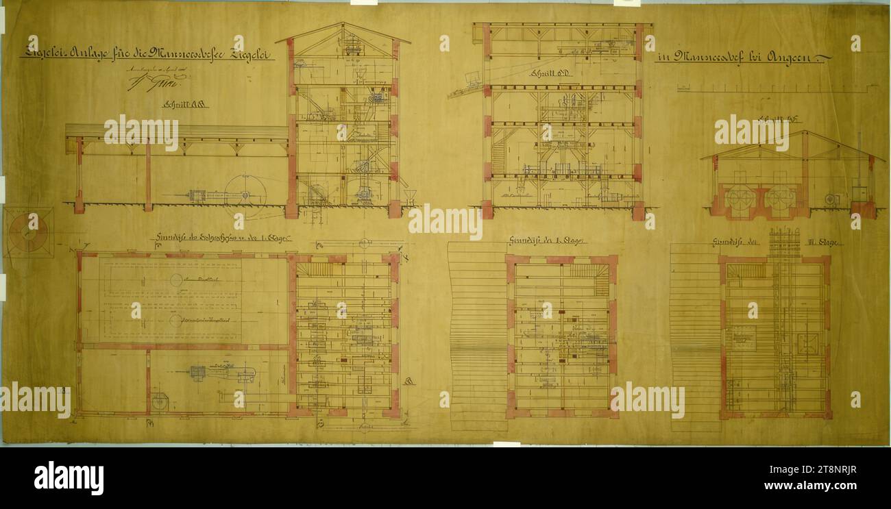 Mannersdorf, brick factory, floor plans and sections, Carl von ...
