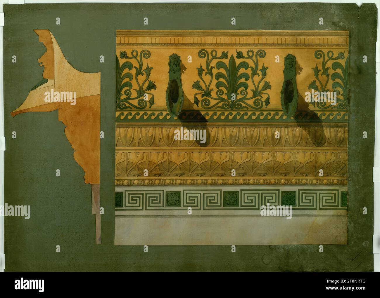 Decorative design for an entablature with a gargoyle, elevation and ...