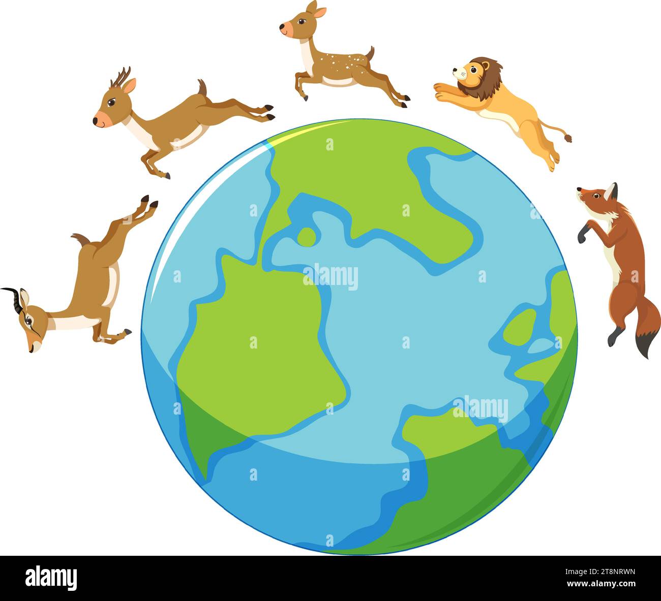 Vector cartoon illustration of wild animals running across the globe ...