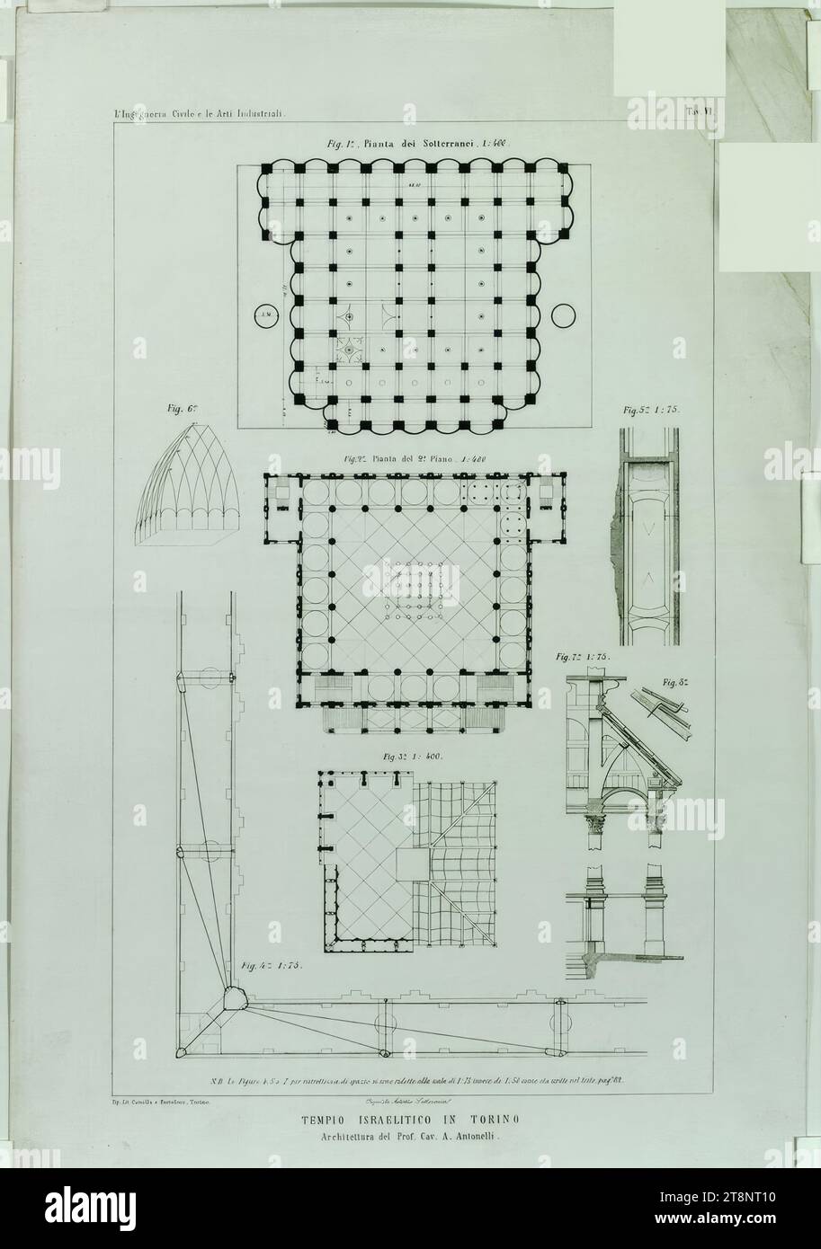 Turin, Mole Antonelliana, Grundrisse und Details, after 1863, Plan ...