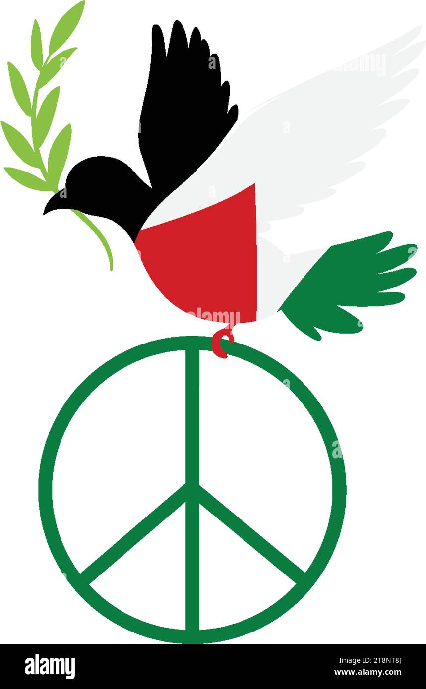 A vector cartoon illustration of a bird flying with a Palestine flag ...
