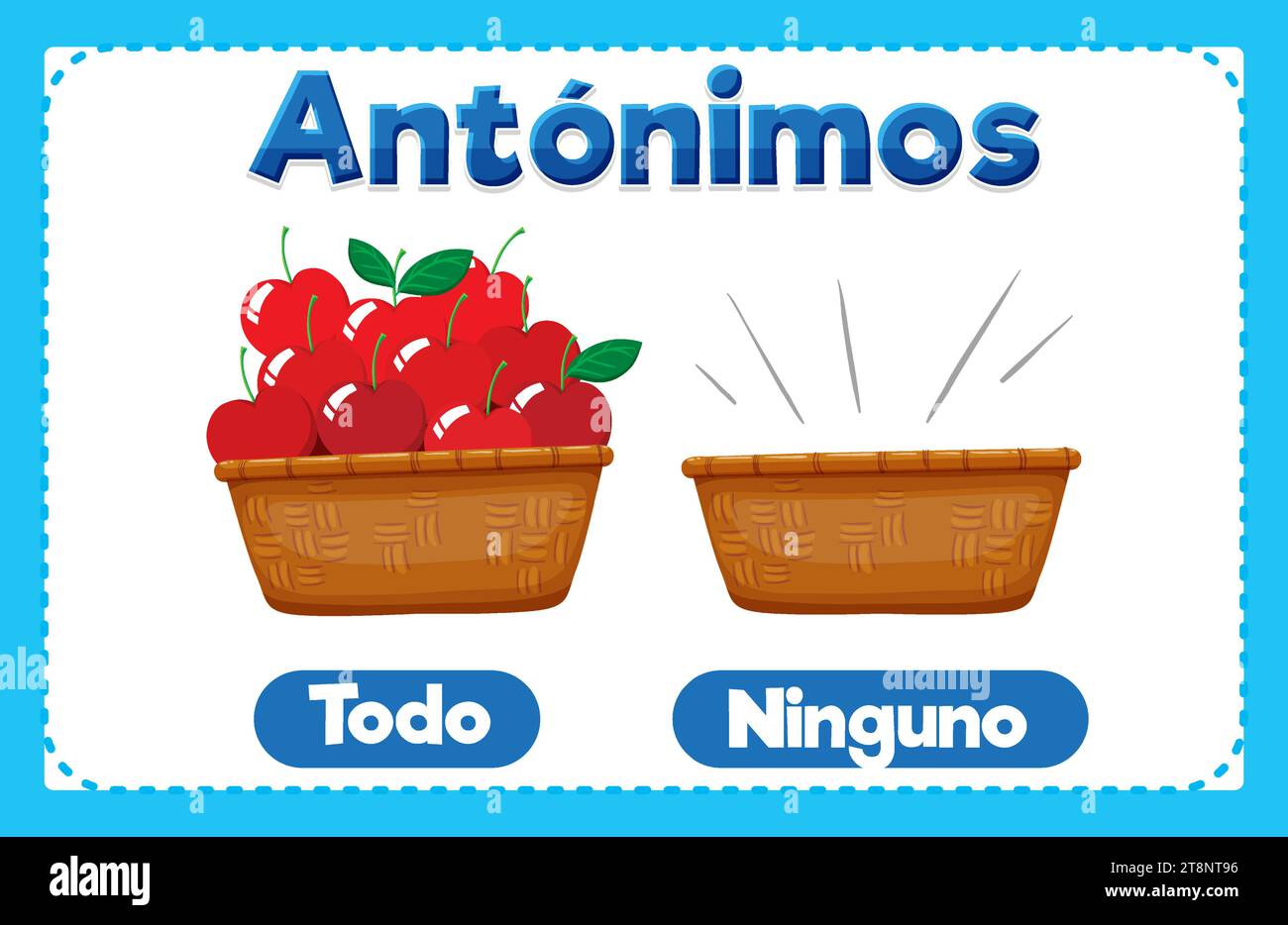 A vector cartoon illustration of antonyms in Spanish language means all ...