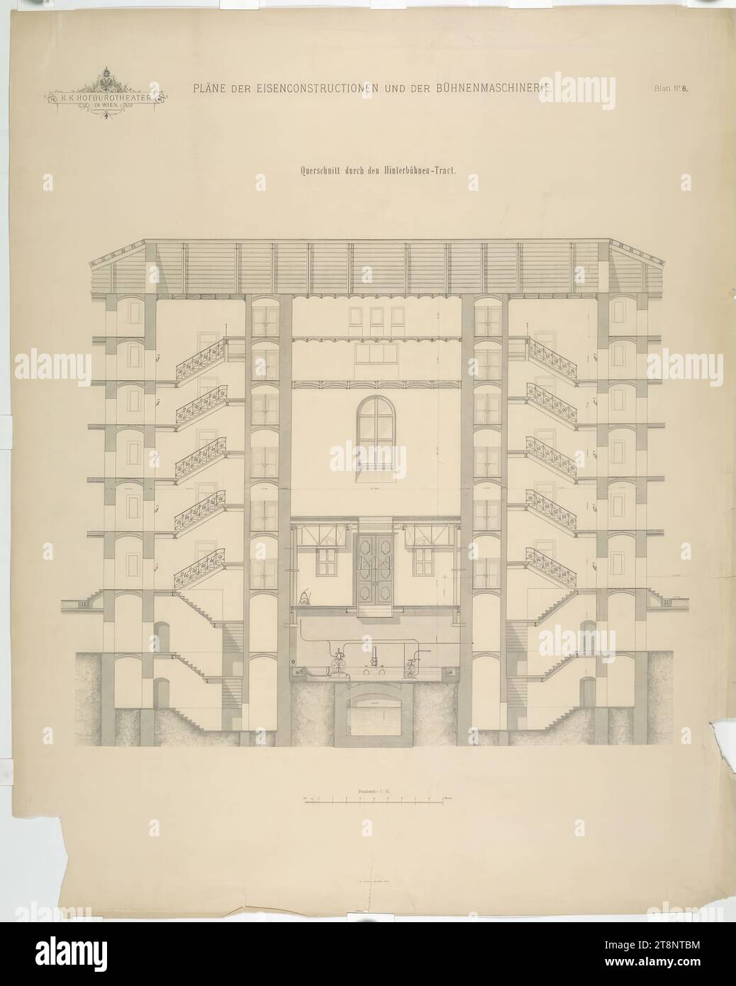 Vienna I, Burgtheater, stage building, cross section, Carl von ...
