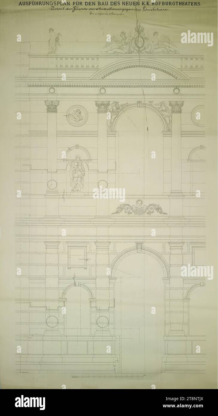 Vienna I, Burgtheater, side wing, facade facing Löwelstrasse, elevation ...
