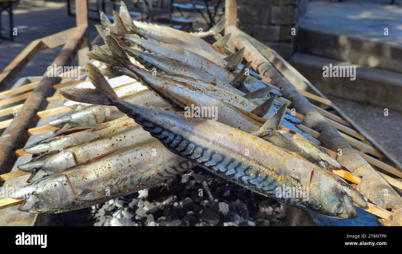 Fish on the charcoal grill, Bavaria, Germany Stock Photo - Alamy