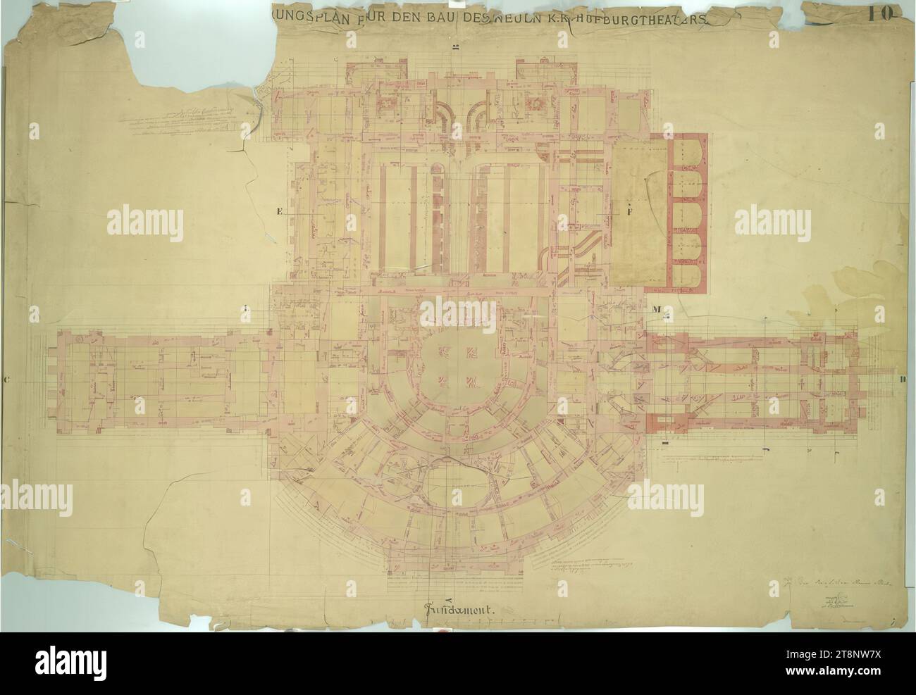 Vienna I, Burgtheater, foundations, floor plan, Carl von Hasenauer ...