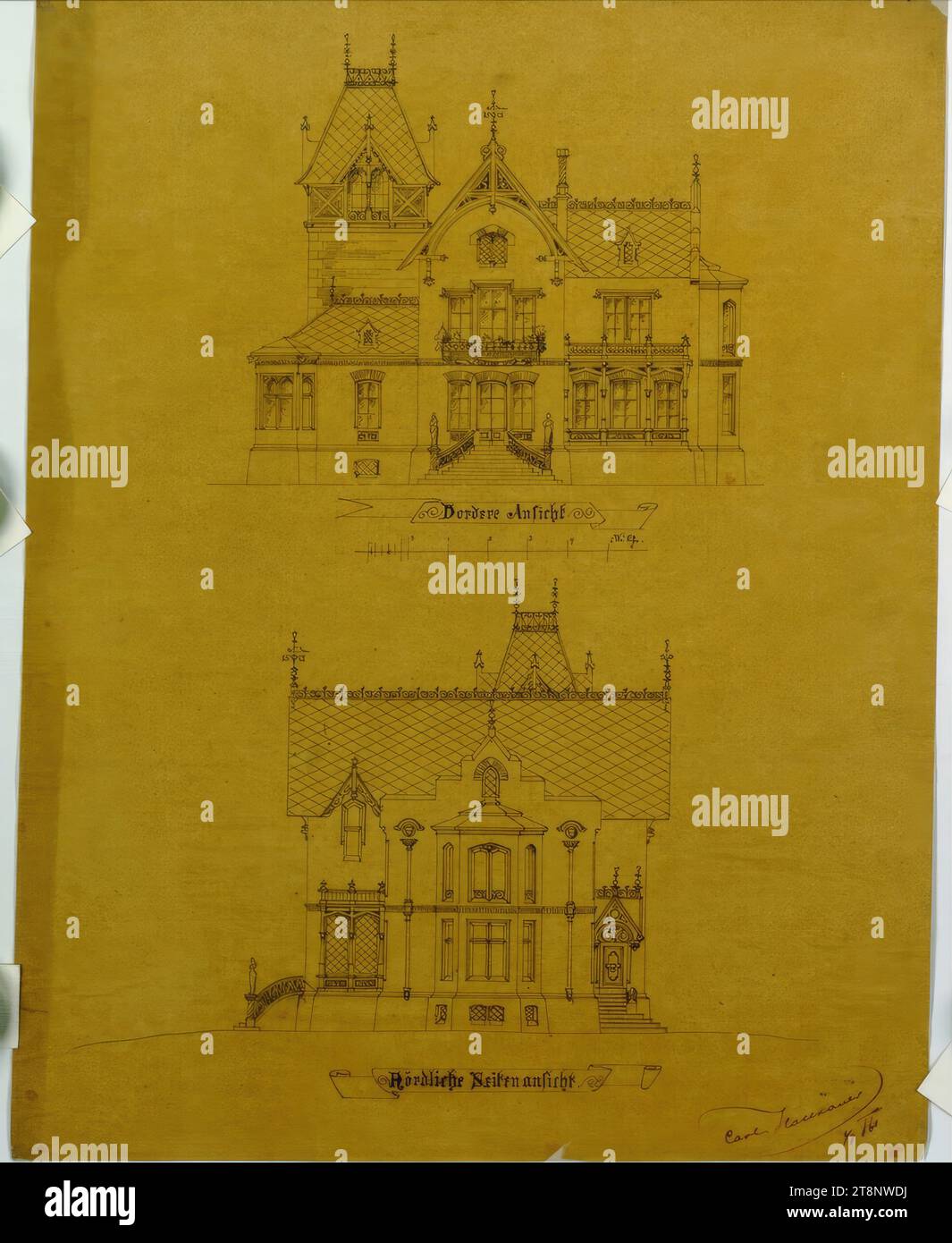 Upper Austria, Traunsee, Altmünster, draft for Villa Ranzoni, north and ...