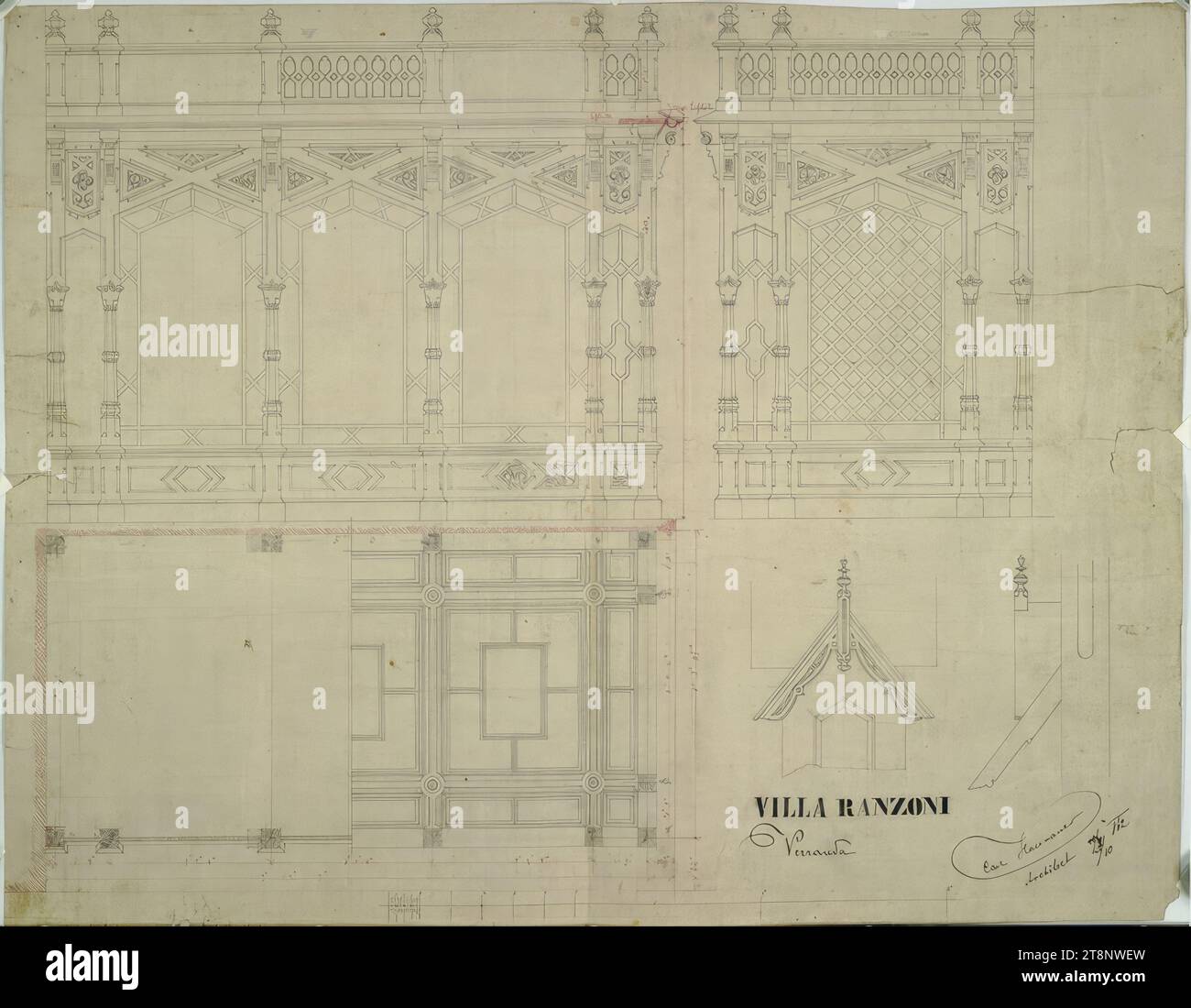 Upper Austria, Traunsee, Altmünster, Villa Ranzoni, porch and roof bay ...