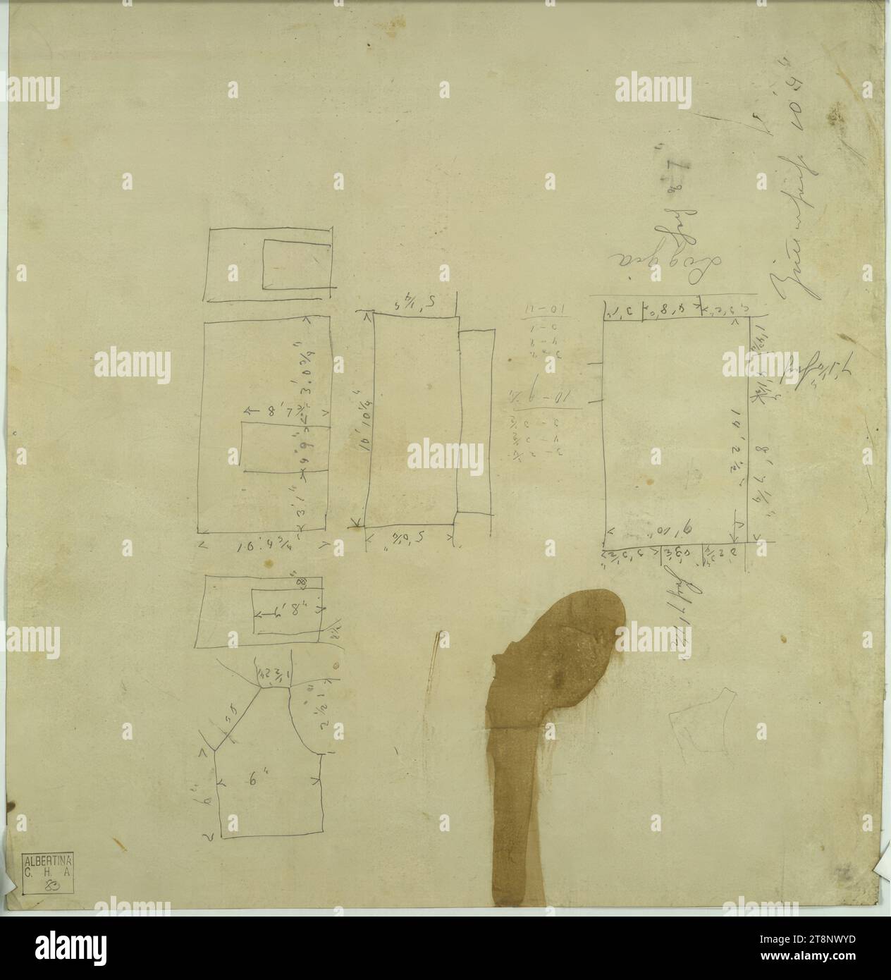 Room cubature sketch (for a loggia?), ground plan and wall development ...