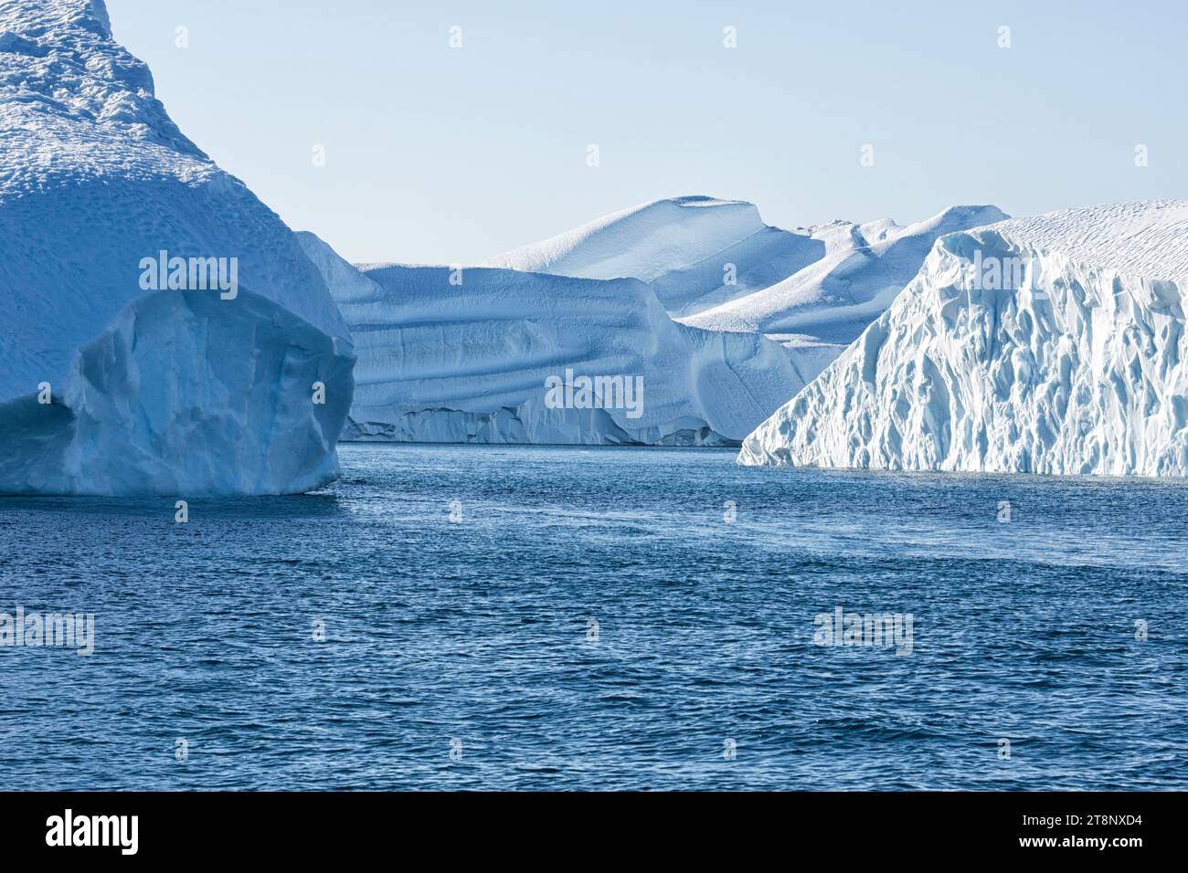 Huge icebergs in the UNESCO World Heritage Ilulissat Icefjord seen from ...
