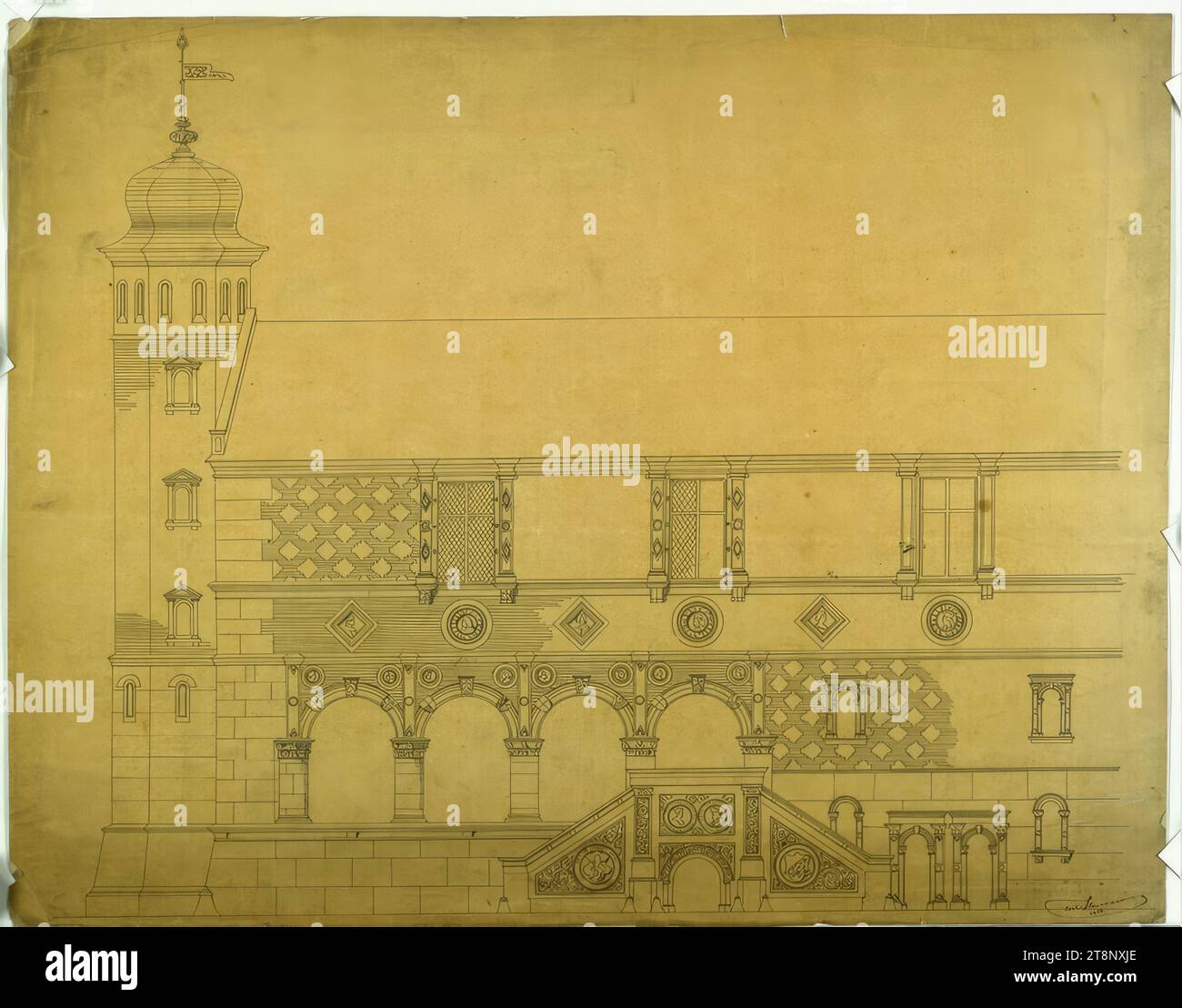 Castle-like building in French Neo-Renaissance style, elevation, Carl ...