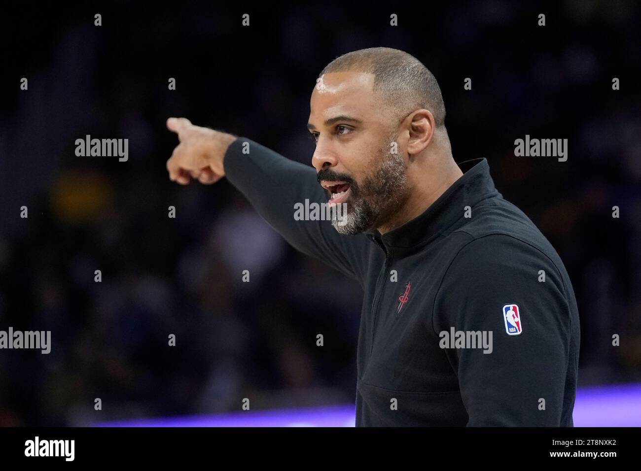 Houston Rockets head coach Ime Udoka gestures toward players during the ...