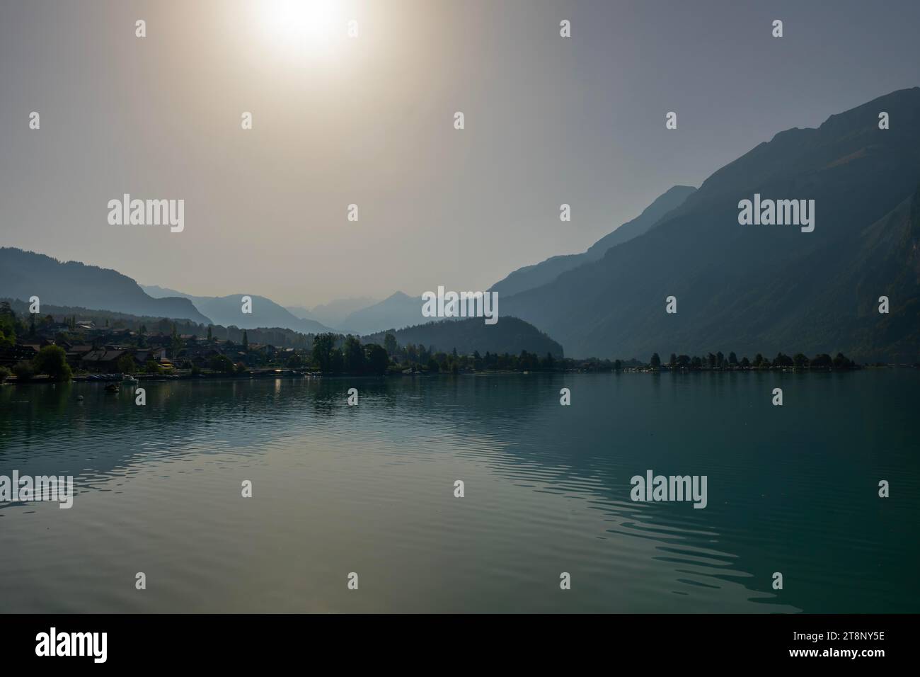 View over Lake Brienz with Mountain and Sunlight in Brienz, Bernese ...