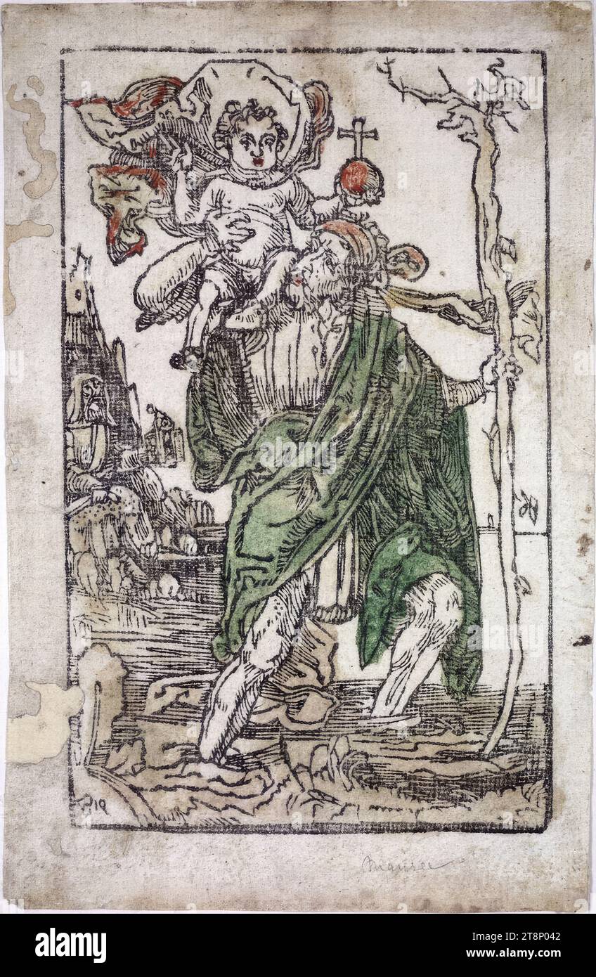 Saint Christopher, anonymous, 1519, print, woodcut, colored Stock Photo ...