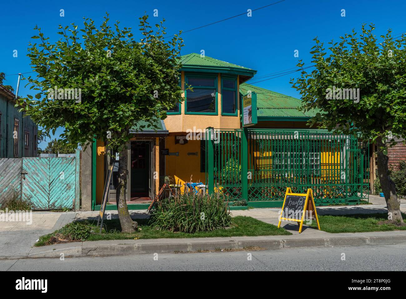 Typical houses in the port city of Puerto Natales, Patagonia, Chile ...