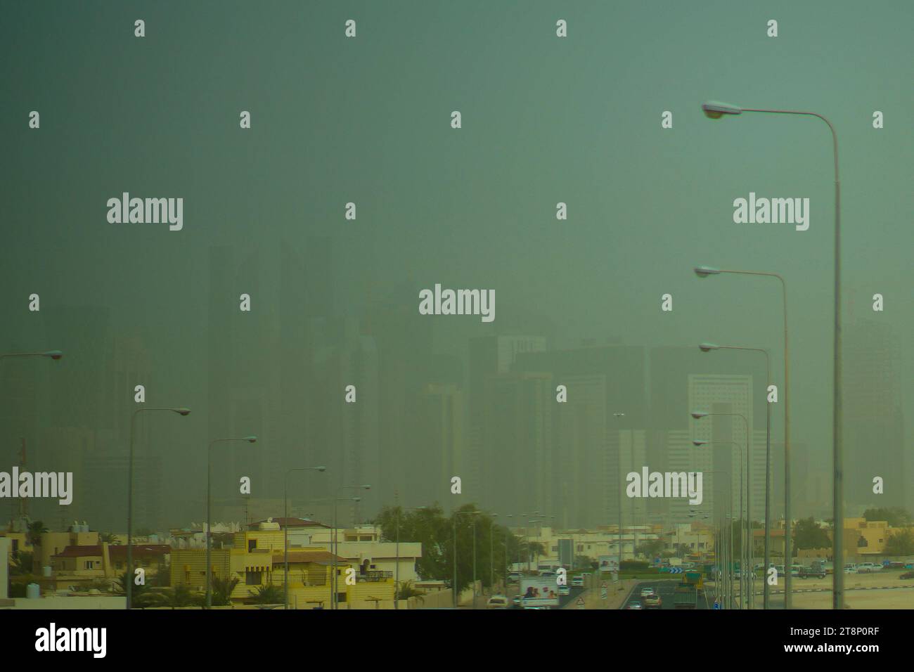 Dust Storm in Doha Qatar with skyline in the distance Stock Photo - Alamy
