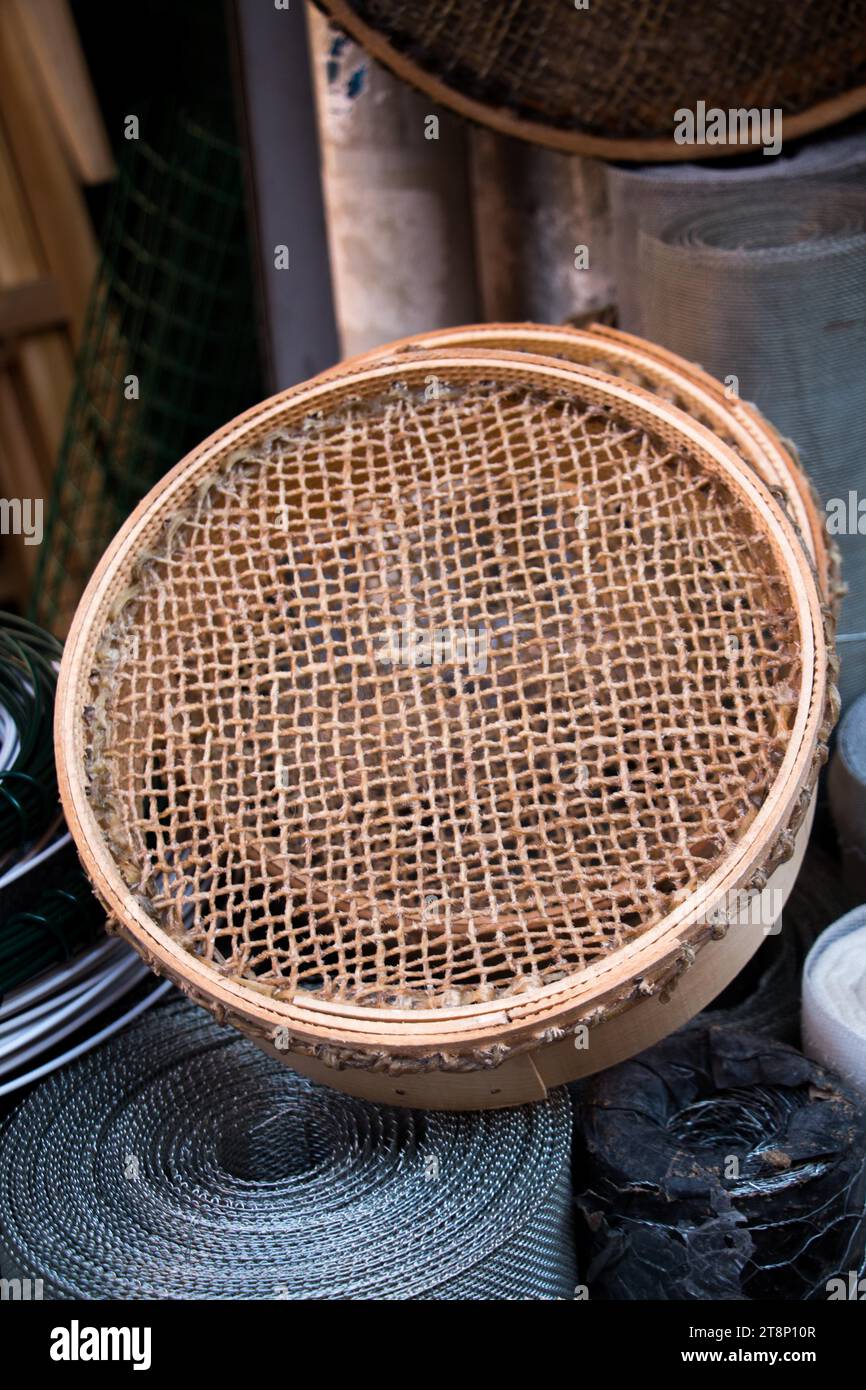 Traditional type sieve made of wood Stock Photo - Alamy
