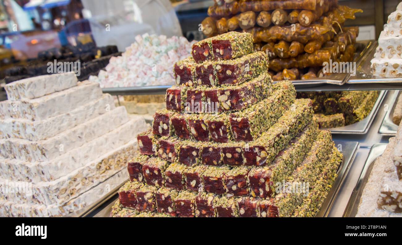 Load of traditional turkish delight rahat lokum Stock Photo - Alamy