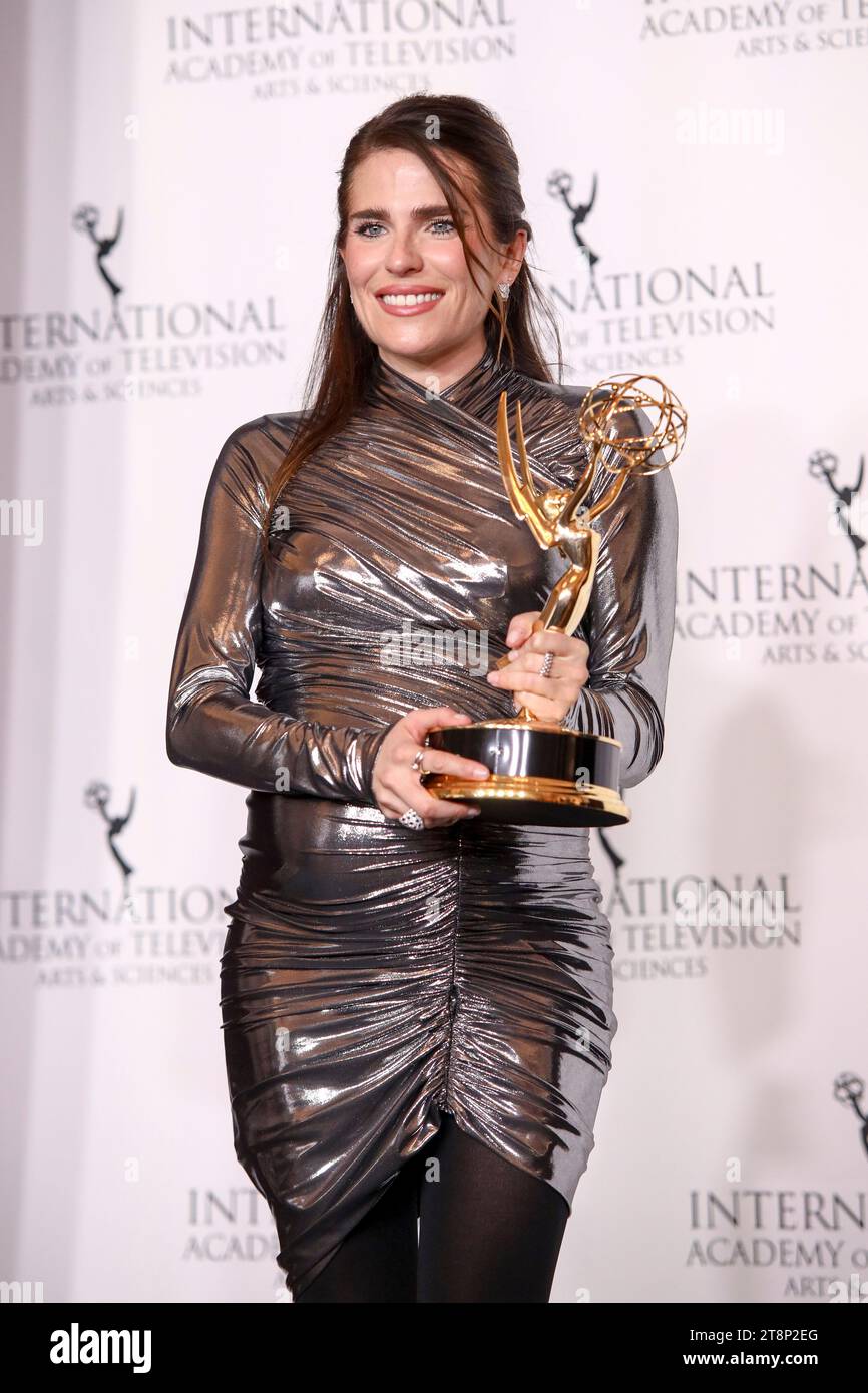 Karla Souza poses in the press room with the Emmy for Best Performance by an Actress for "La ...