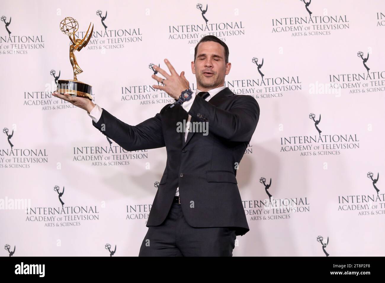 Phil Breslin poses in the press room with the Emmy for Kids: Factual ...