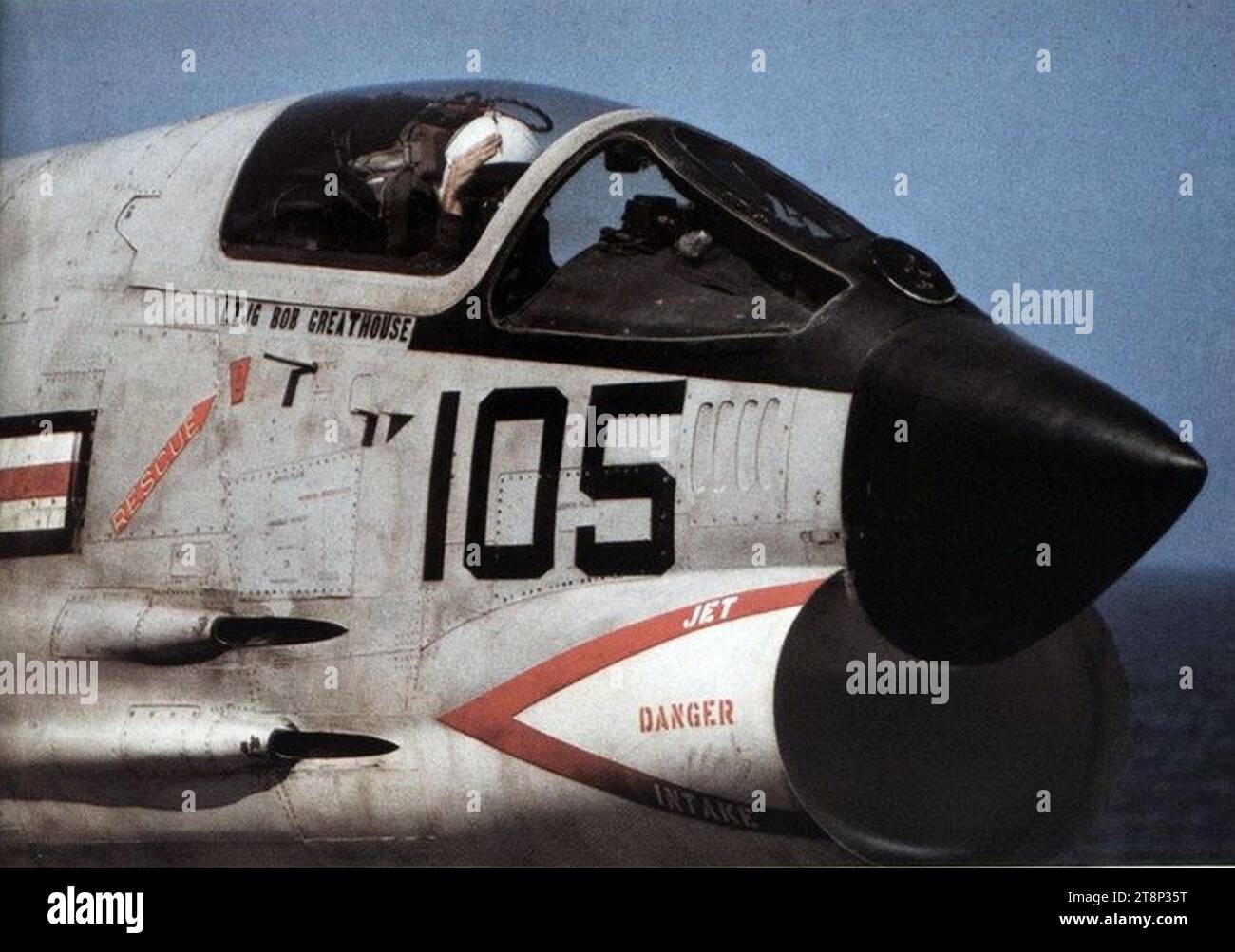 VF-211 pilot salutes cataput crew on USS Hancock (CVA-19) c1968 Stock ...