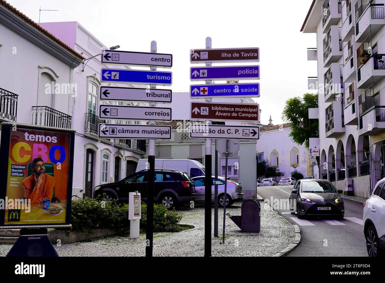 Street signs, old town, alley, houses, Tavira, Algarve, Portugal Stock ...