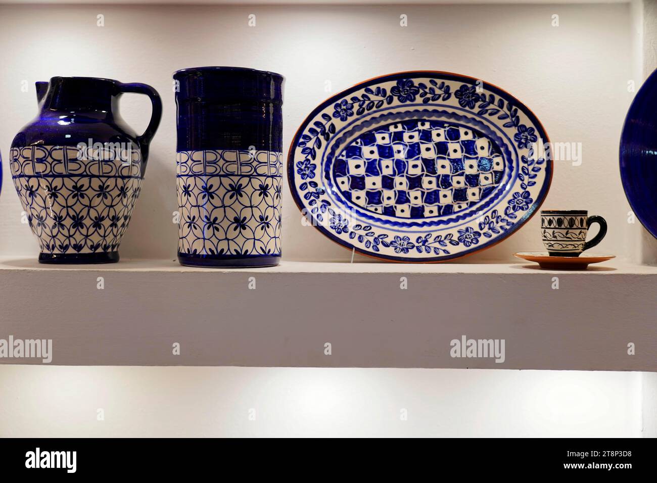 Souvenirs, pottery, old town, alley, houses, Tavira, Algarve, Portugal ...
