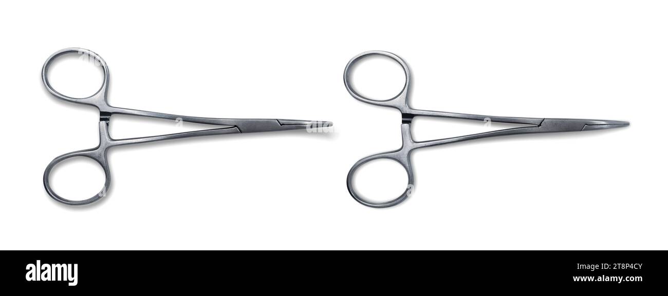 Medical scissors are isolated over a white background. Dentist ...