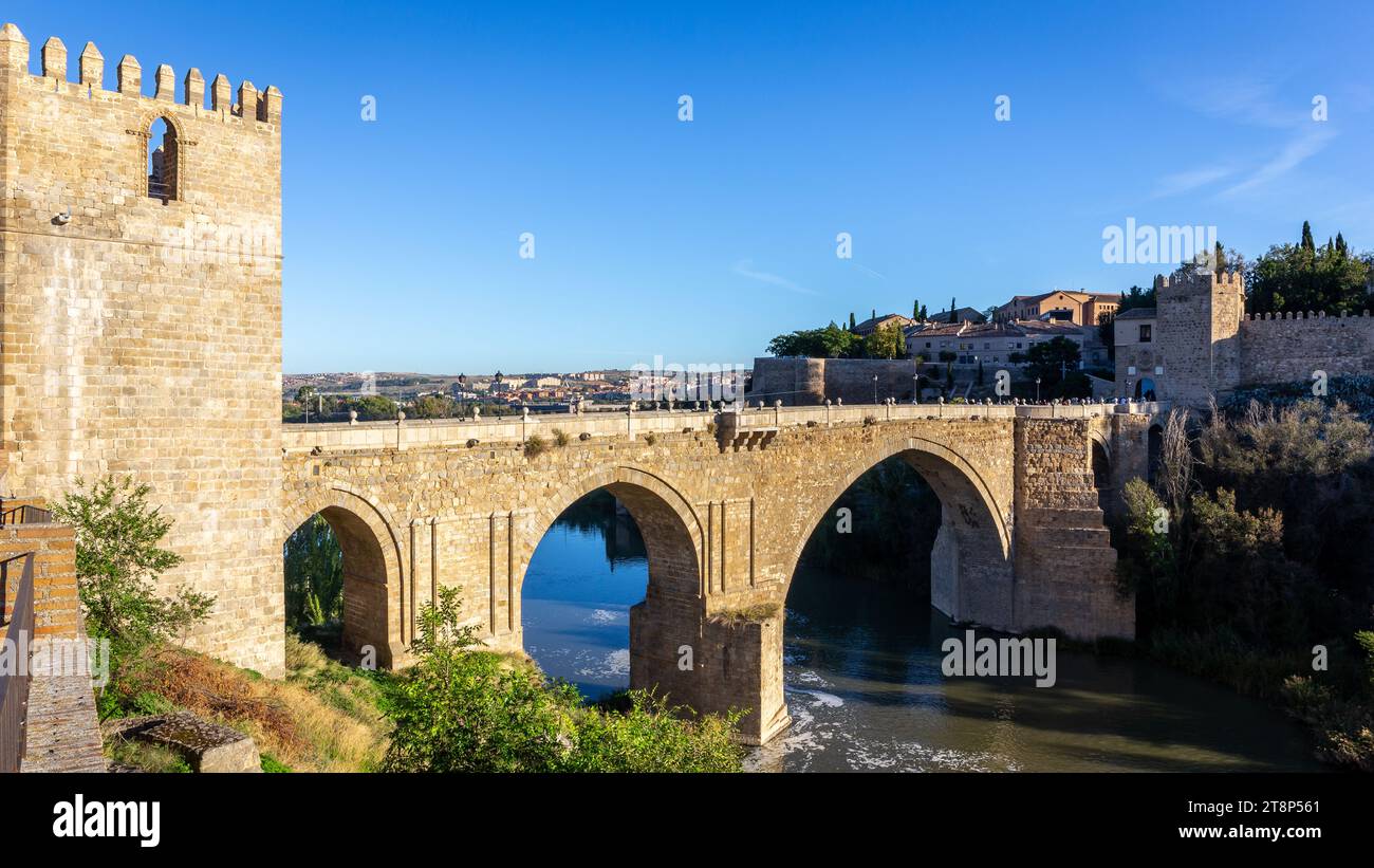 The San Martin Bridge, medieval bridge over the Tagus River with ...