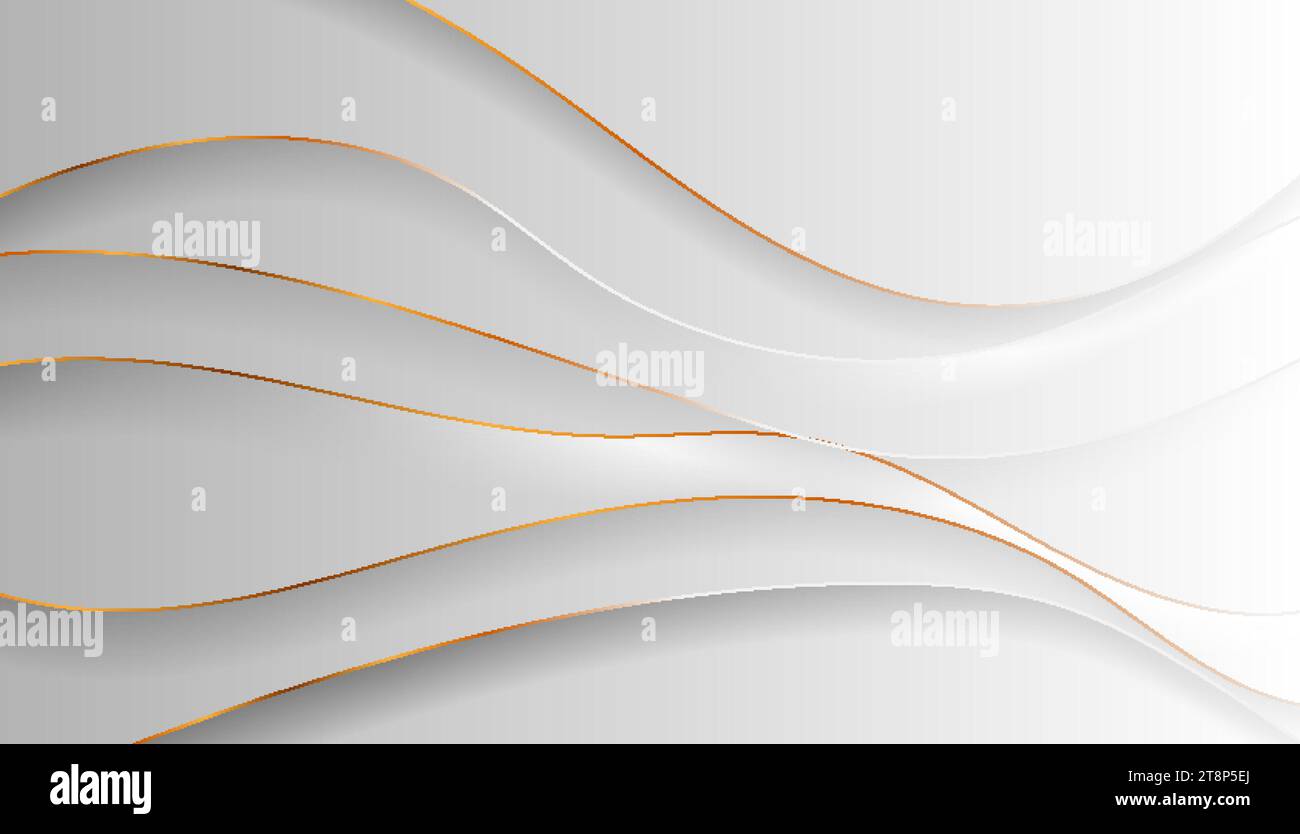 Grey silver smooth flowing waves with curved golden lines abstract background. Vector design ...