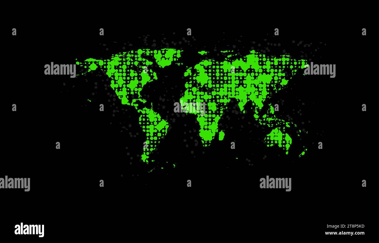 Abstract bright green dotted world map sci-fi background. Vector design ...