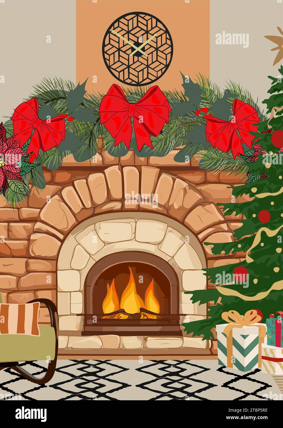 Cozy festive interior scene Stock Vector Images - Alamy