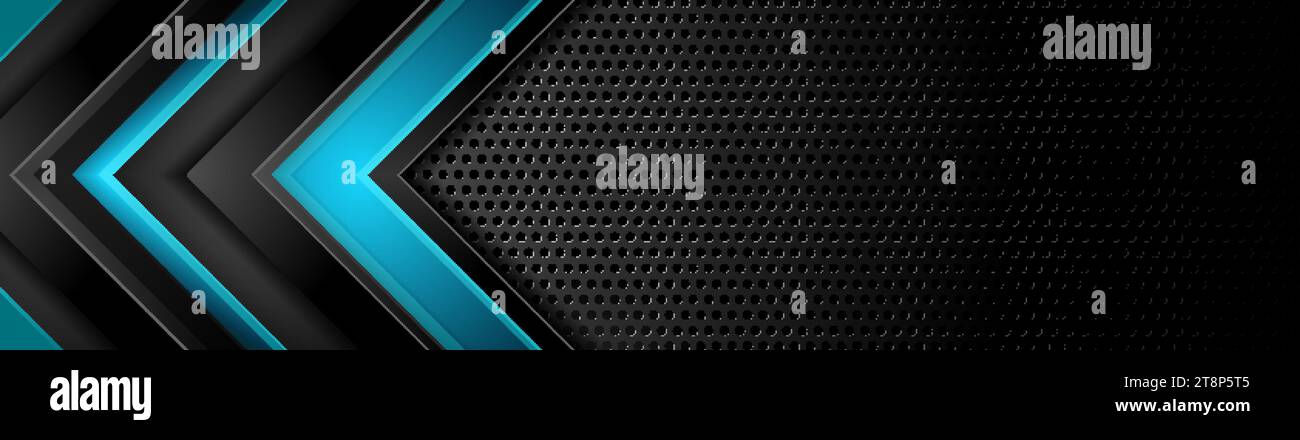 Black and blue arrows on dark perforated background. Vector hi-tech ...