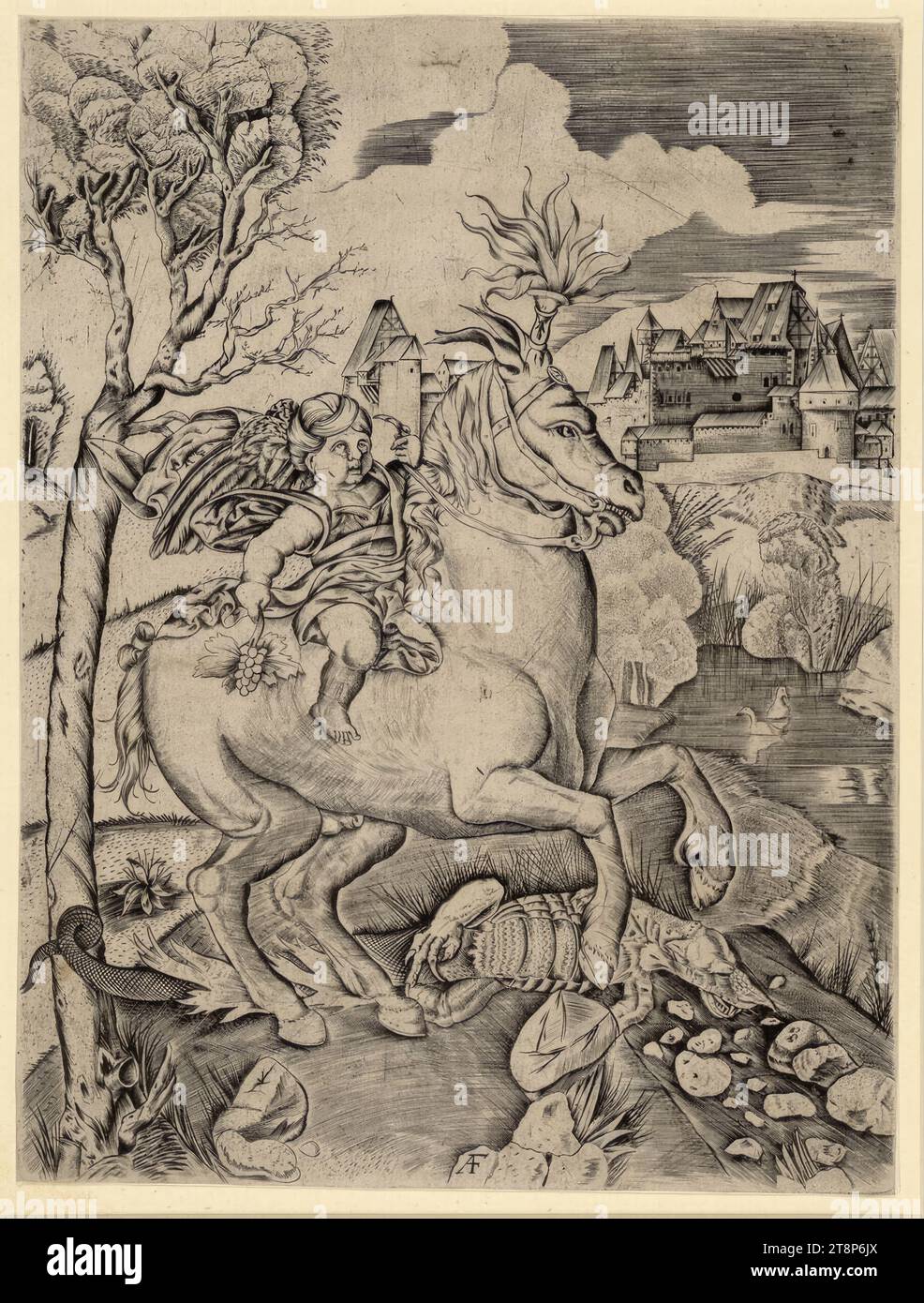 Winged genius on horseback, Monogrammist AF (Italy, 1st half of the ...