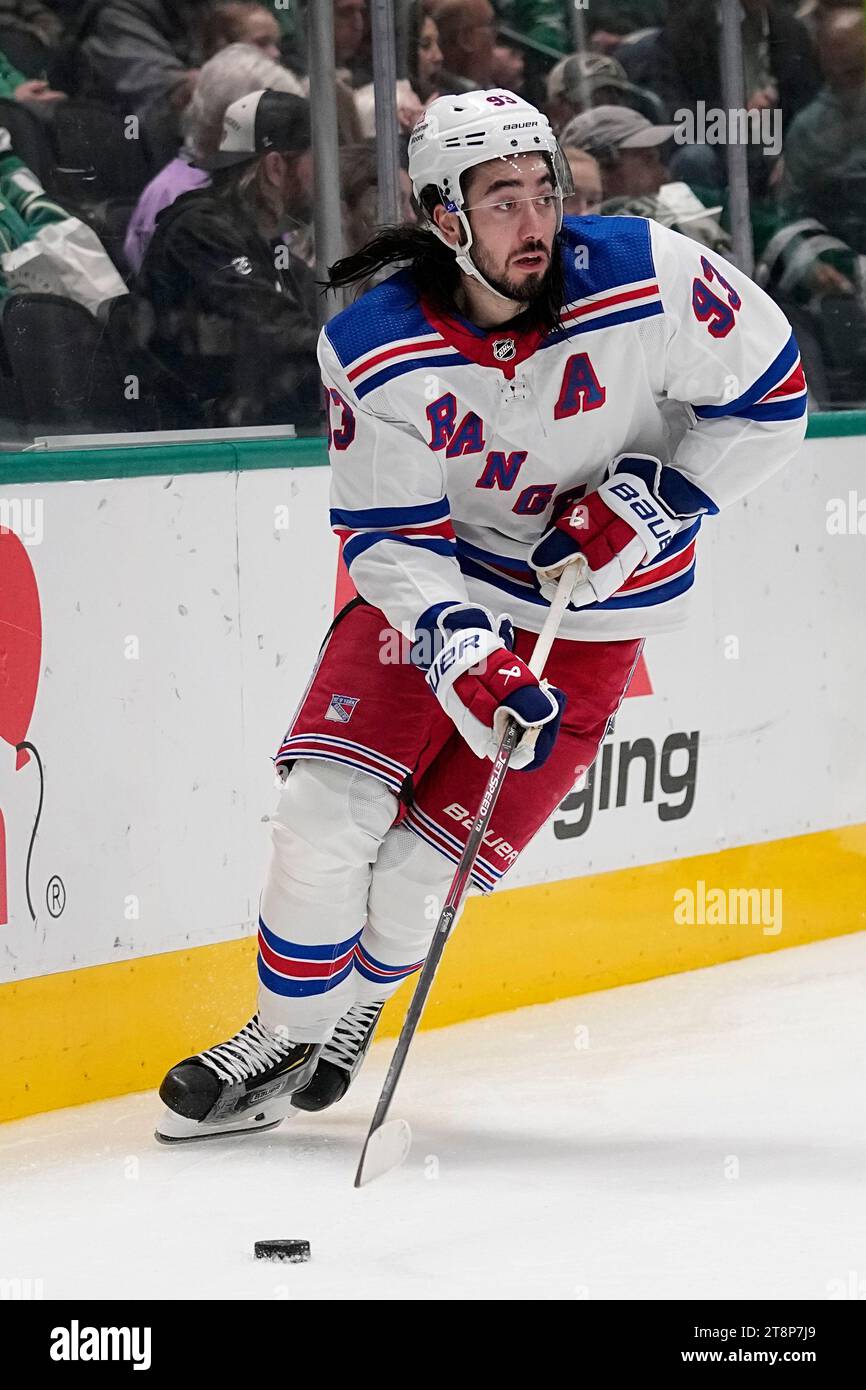 New York Rangers center Mika Zibanejad controls the puck during an NHL ...