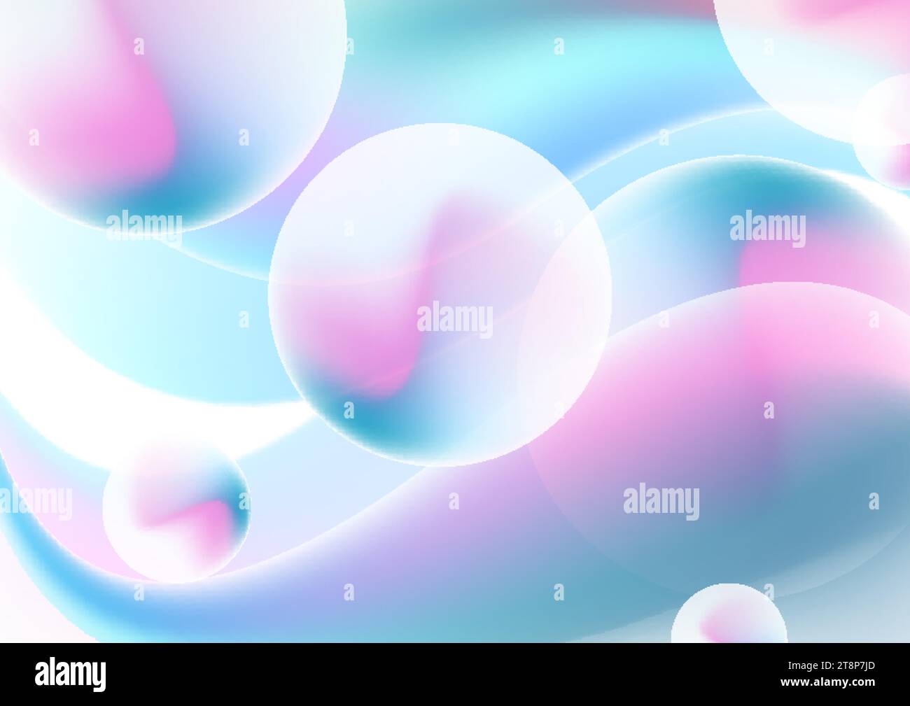 Colorful blue pink holographic 3d blurred sphere balls. Abstract liquid ...