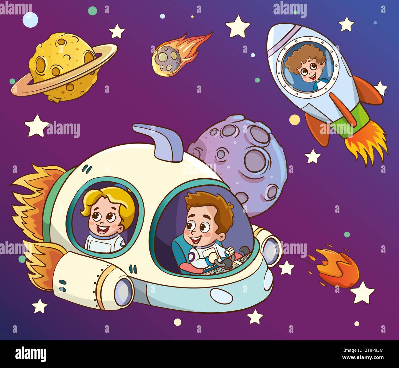 Astronaut kids on the planet. Vector illustration of a cartoon Stock ...