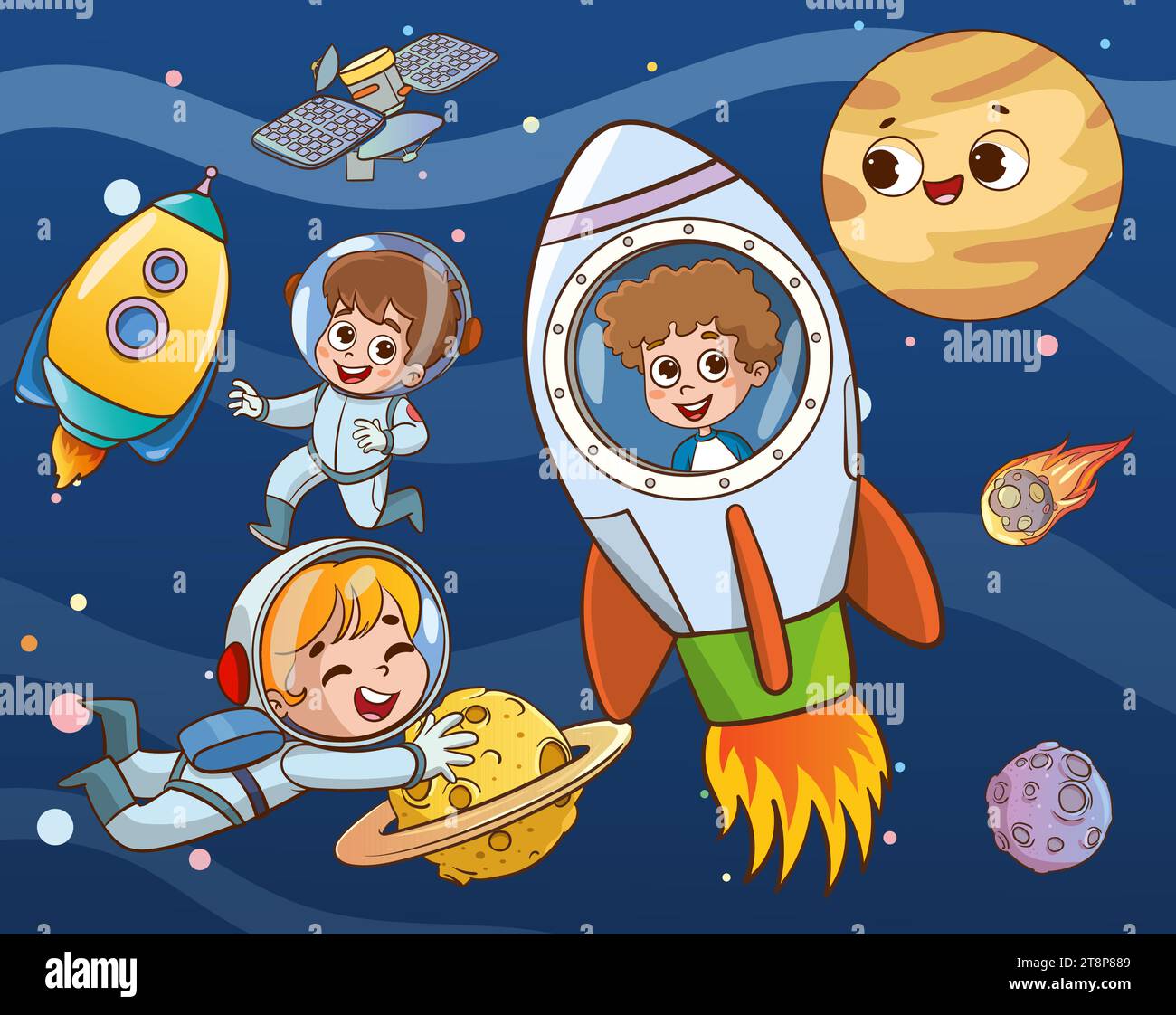 Astronaut kids on the planet. Vector illustration of a cartoon Stock ...
