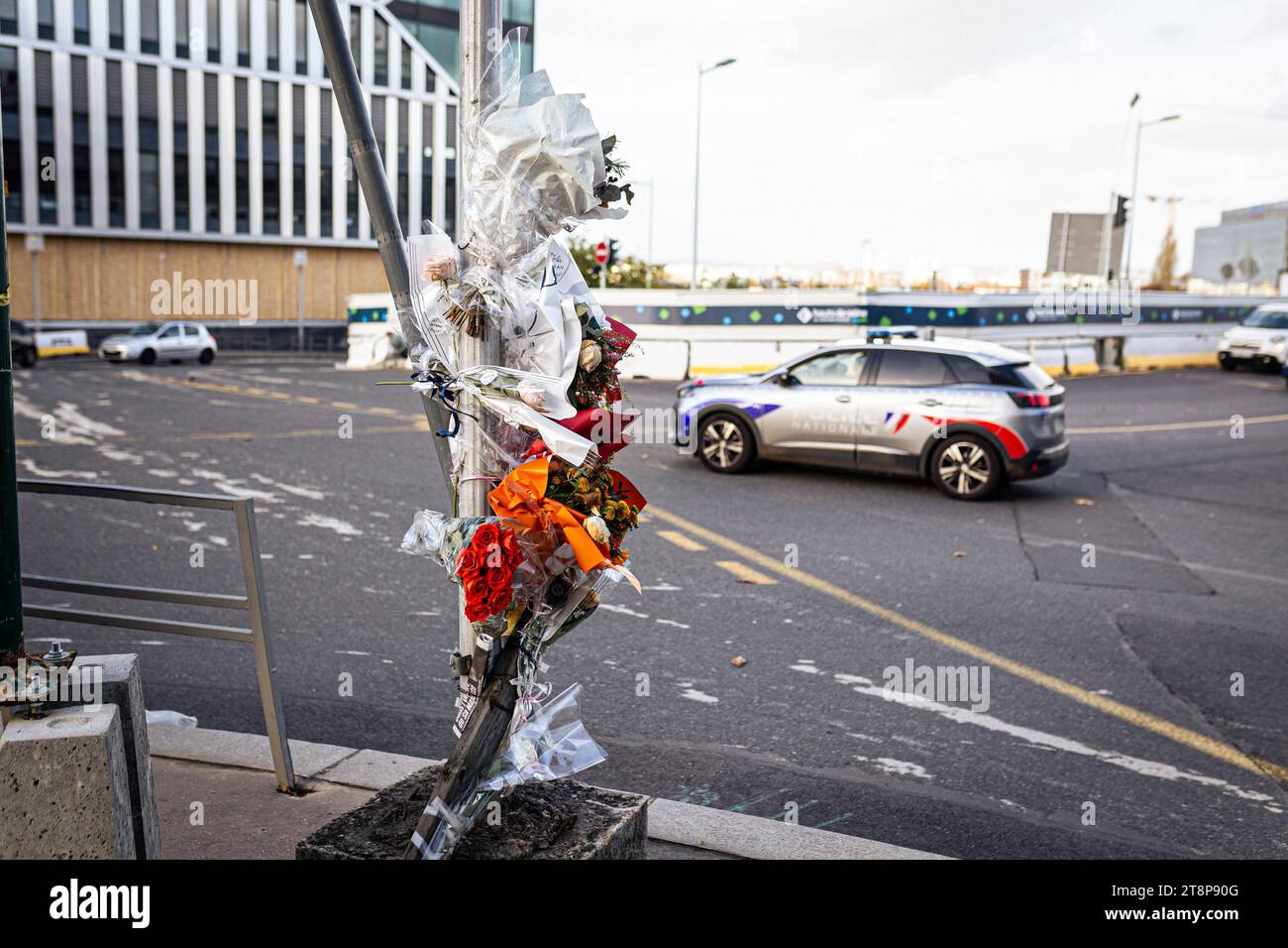 Paris, France. 19th Nov, 2023. Flowers seen at the location where Nahel ...