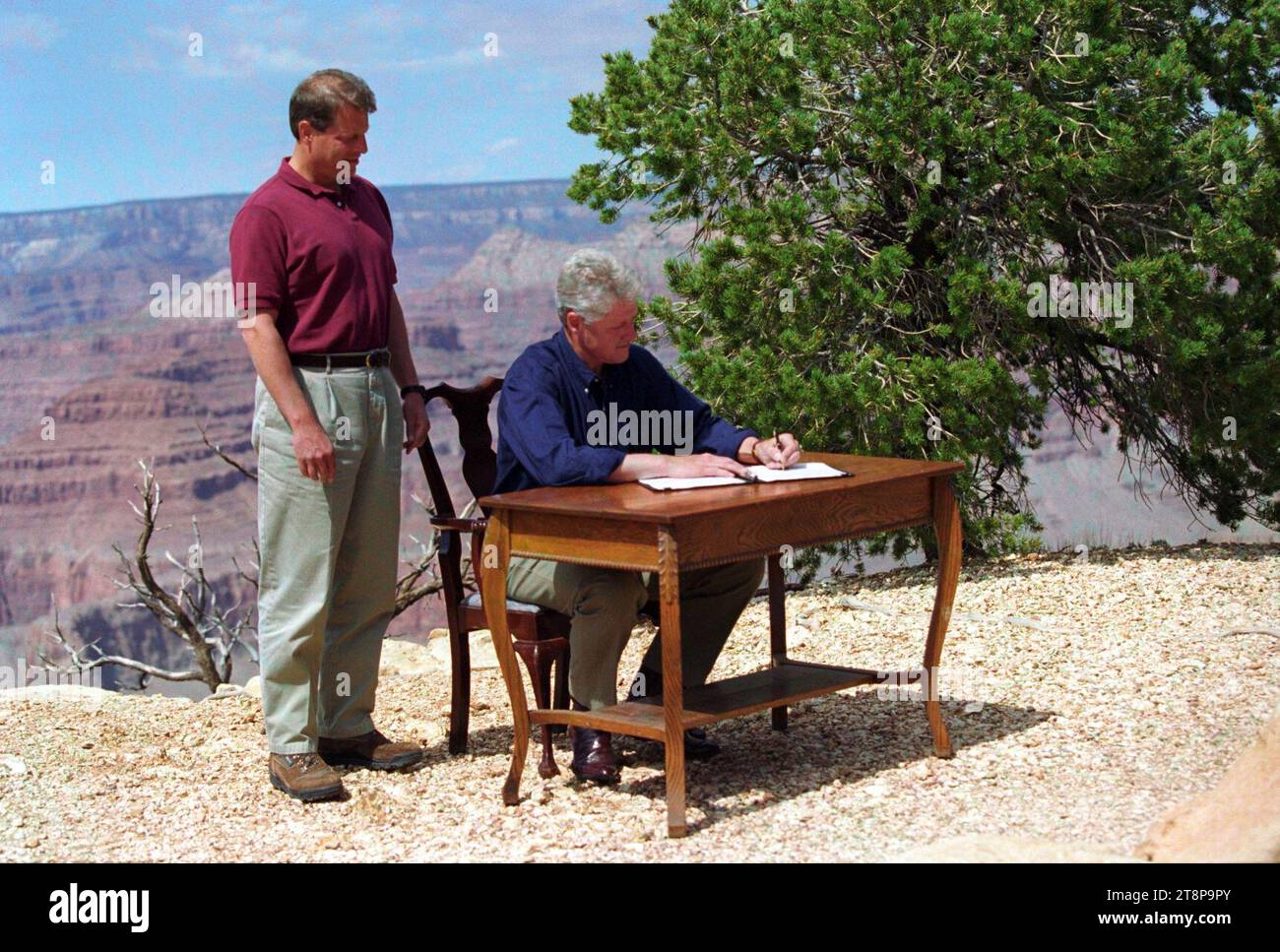 Vice President Al Gore stands beside President Bill Clinton as he signs ...