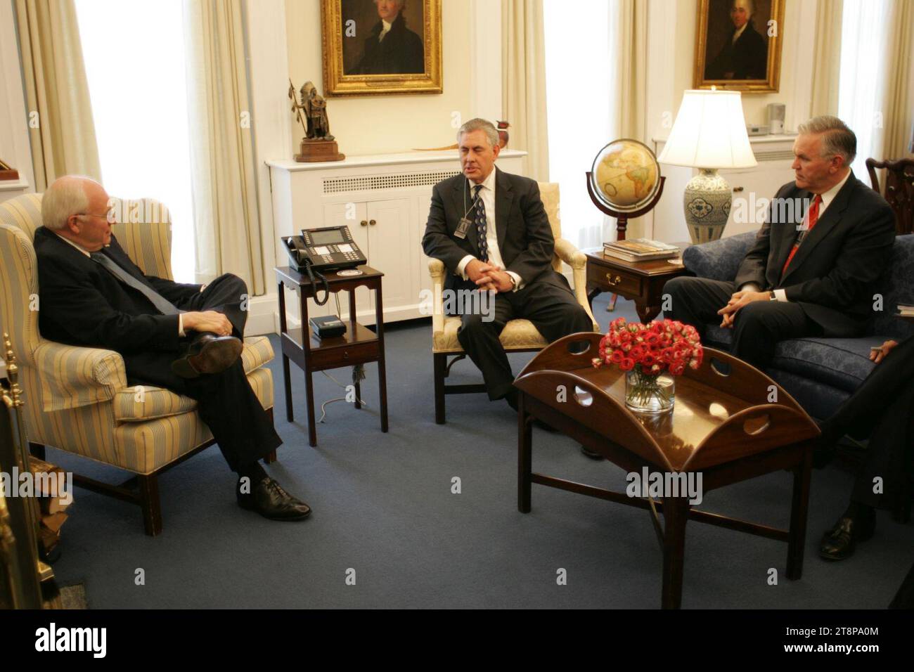 Vice President Dick Cheney talks with Rex Tillerson and Ralph Daniel ...