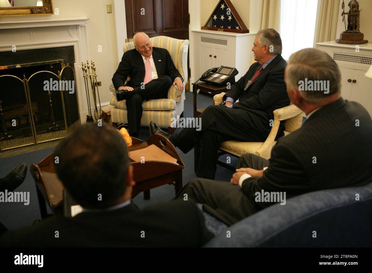 Vice President Dick Cheney Talks with Rex Tillerson and Ralph Daniel (Dan) Nelson of Exxon Mobil ...
