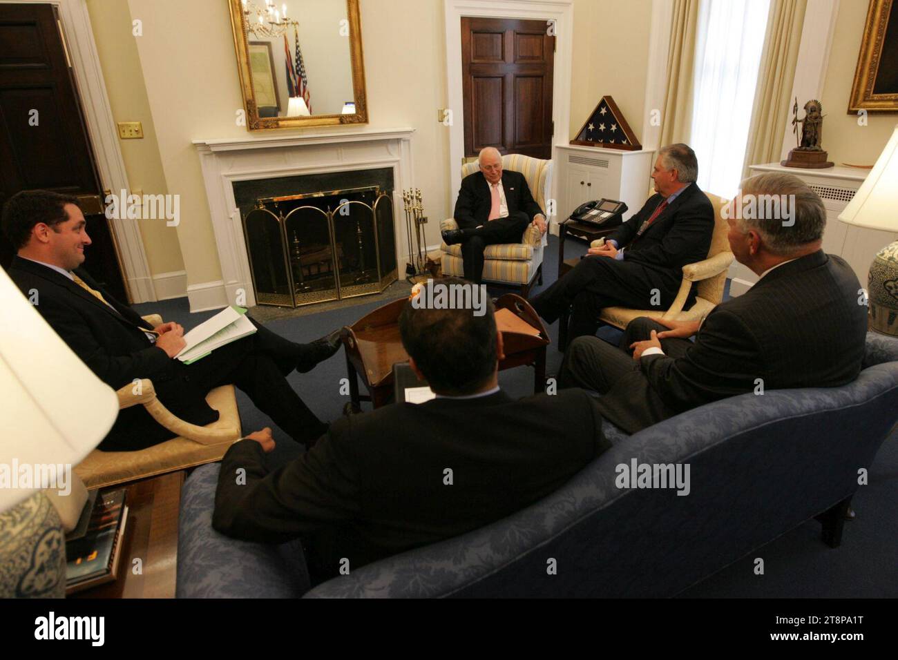 Vice President Dick Cheney talks with Rex Tillerson and Ralph Daniel ...
